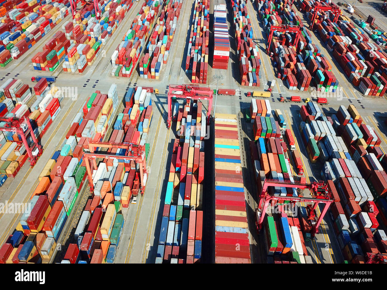 An aerial view of containers at the fourth phase of the Yangshan Deep ...