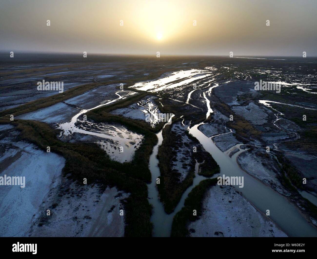 Aerial view of the scenery of China's lowest point, Ayding Lake, in ...