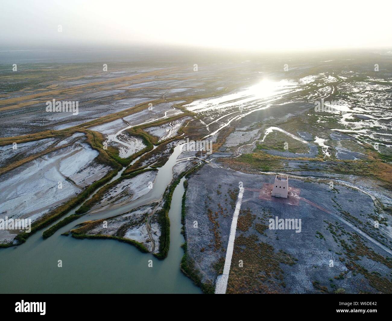Aerial view of the scenery of China's lowest point, Ayding Lake, in ...
