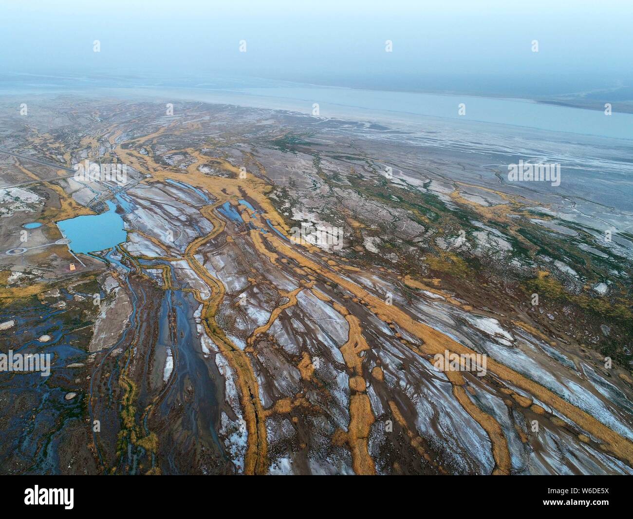 Aerial view of the scenery of China's lowest point, Ayding Lake, in ...
