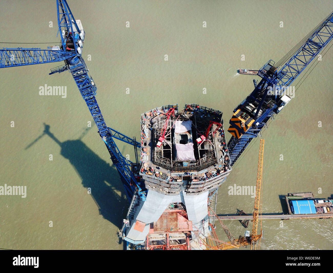 Aerial view of the No.28 main pier of the world's longest cable-stayed ...