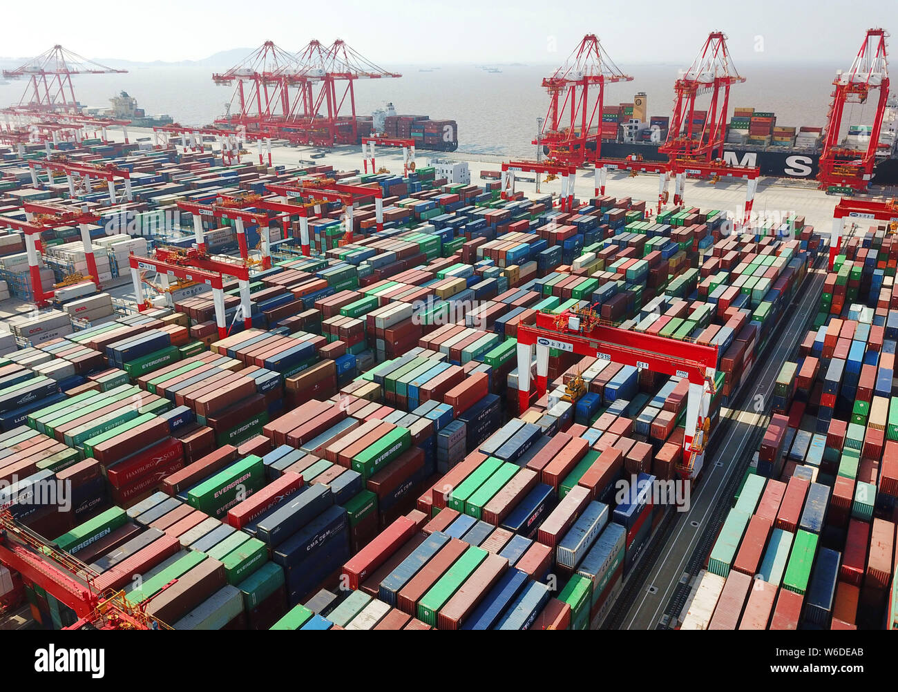 An aerial view of containers at the fourth phase of the Yangshan Deep ...