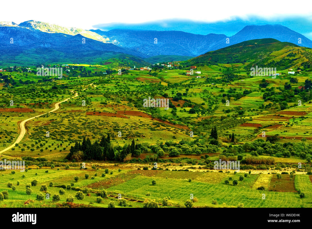 Beautiful mountain landscape. View of the mountains and the valley with ...