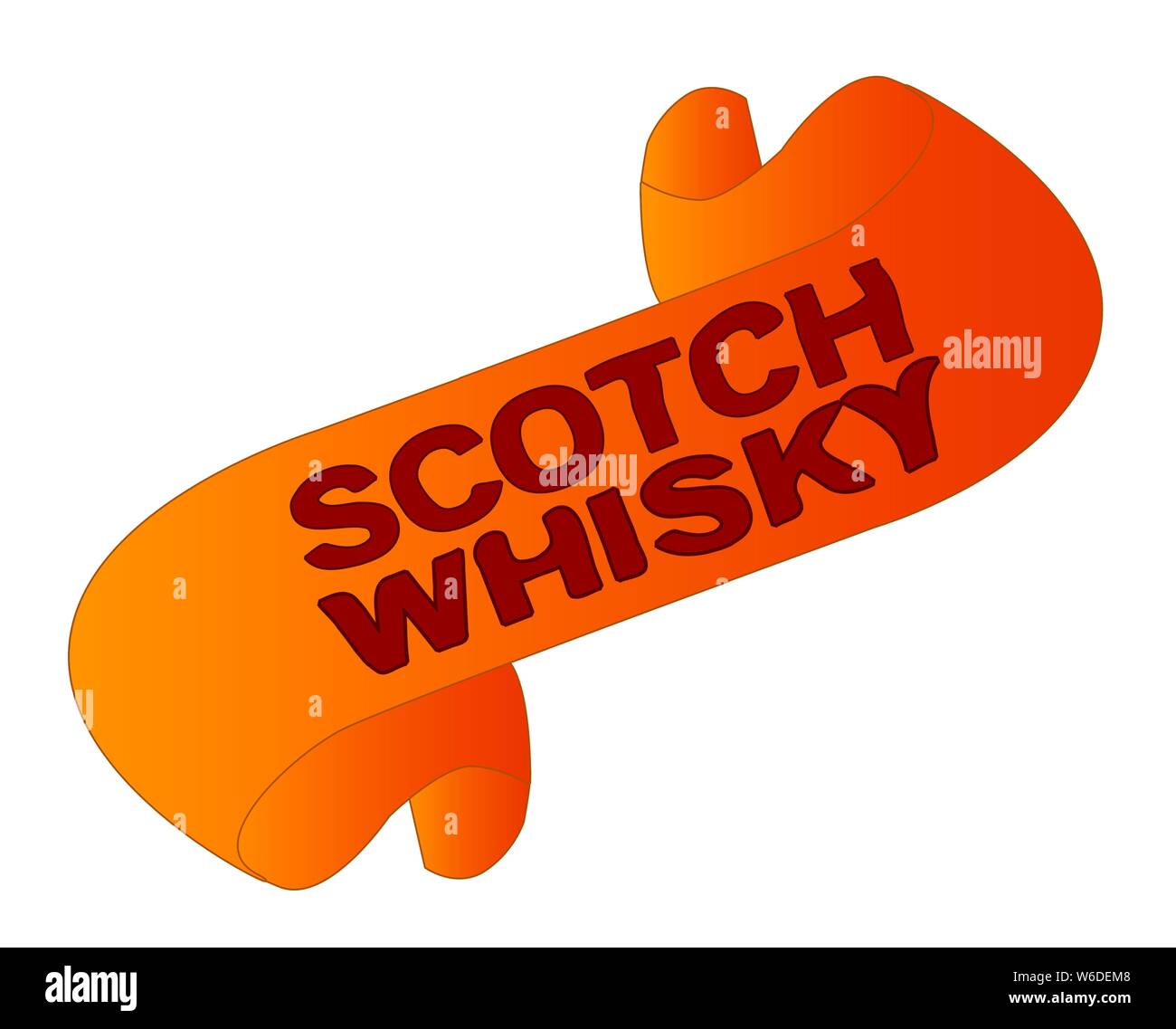 A parchment scroll with the words Scotch Whisky all over a white ...