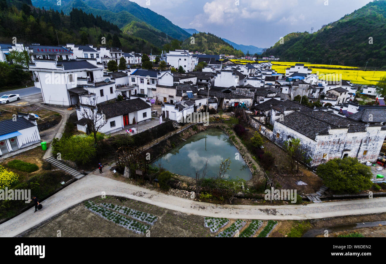 An aerial view of old houses in the ancient village of Gaoluting ...