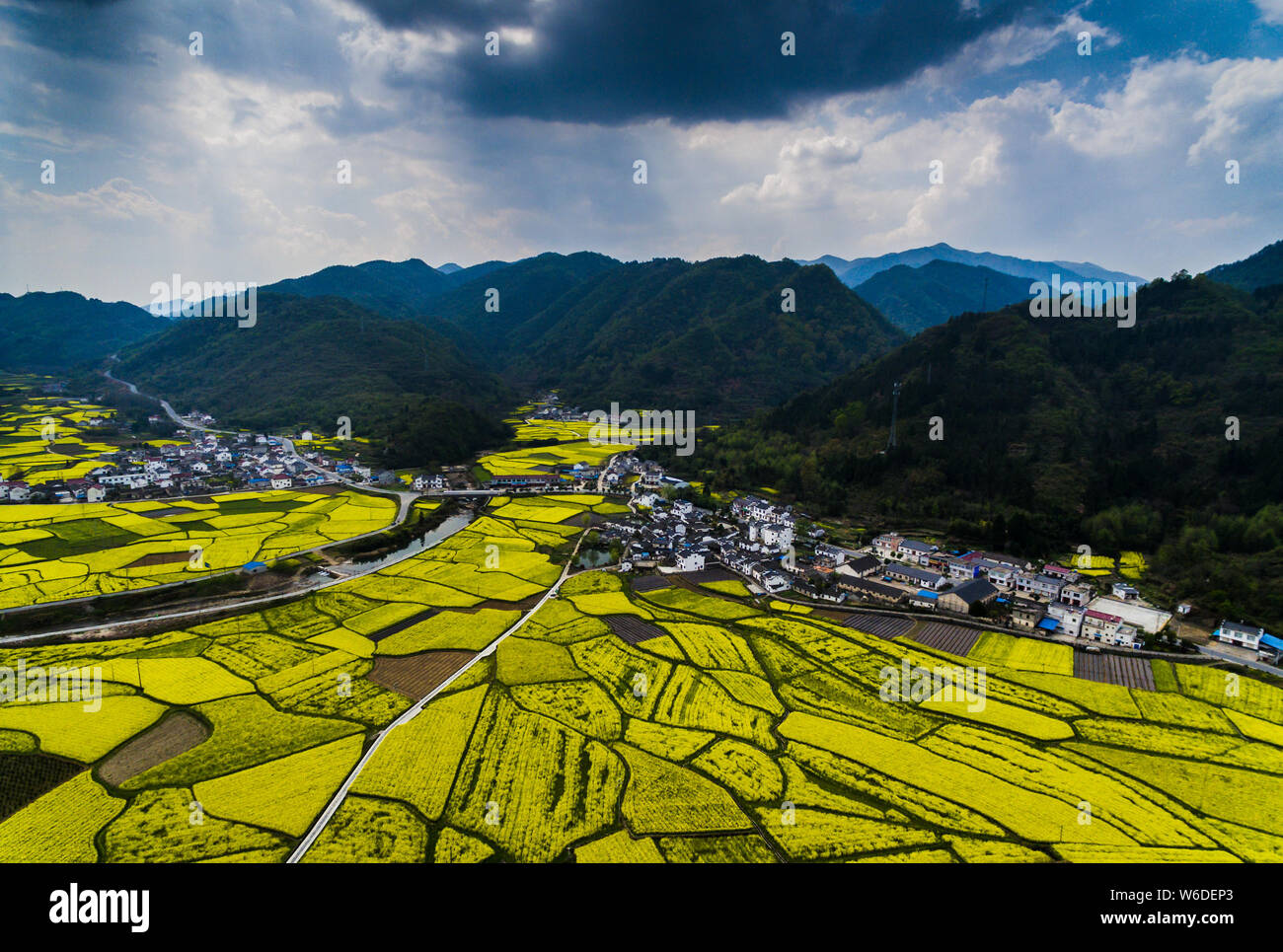 An aerial view of old houses in the ancient village of Gaoluting ...