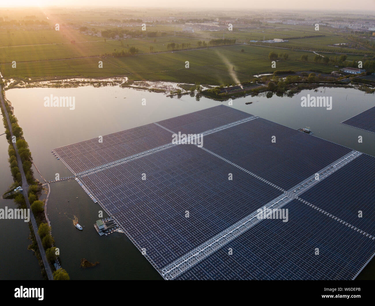 Aerial view of the floating solar energy farm transformed from the coal ...