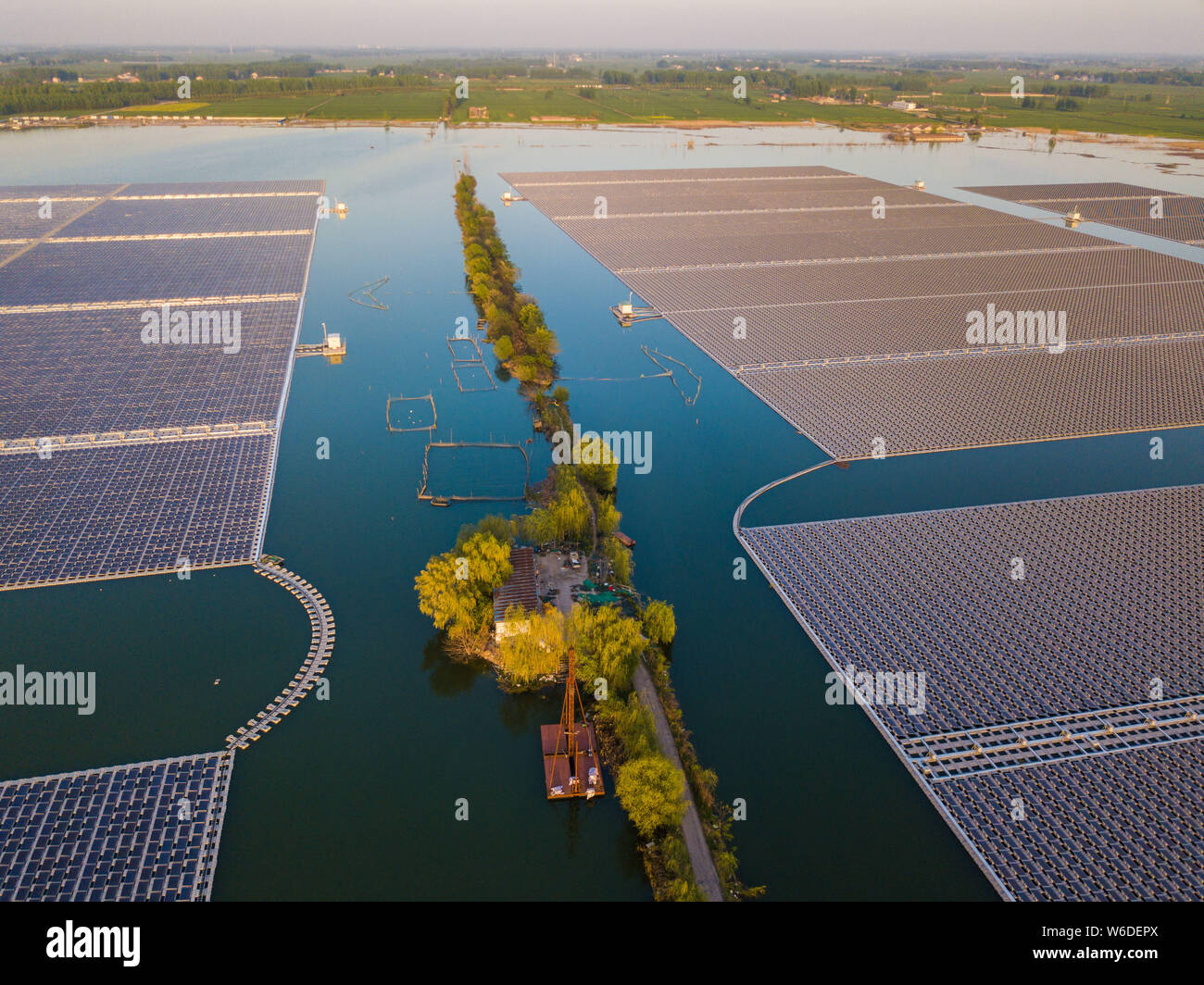 Aerial view of the floating solar energy farm transformed from the coal ...