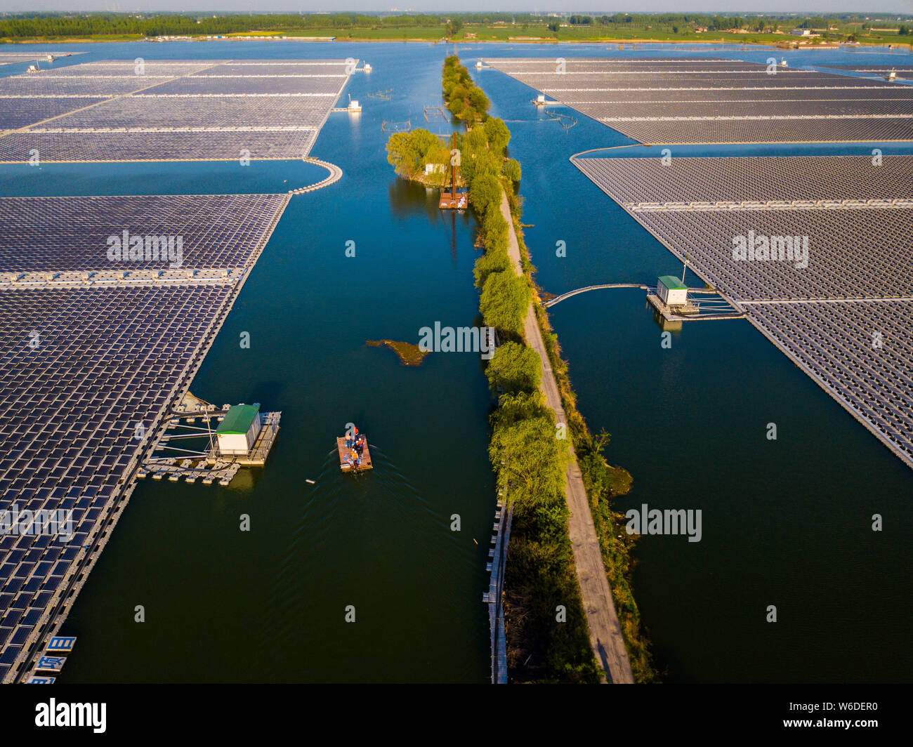 Aerial view of the floating solar energy farm transformed from the coal ...