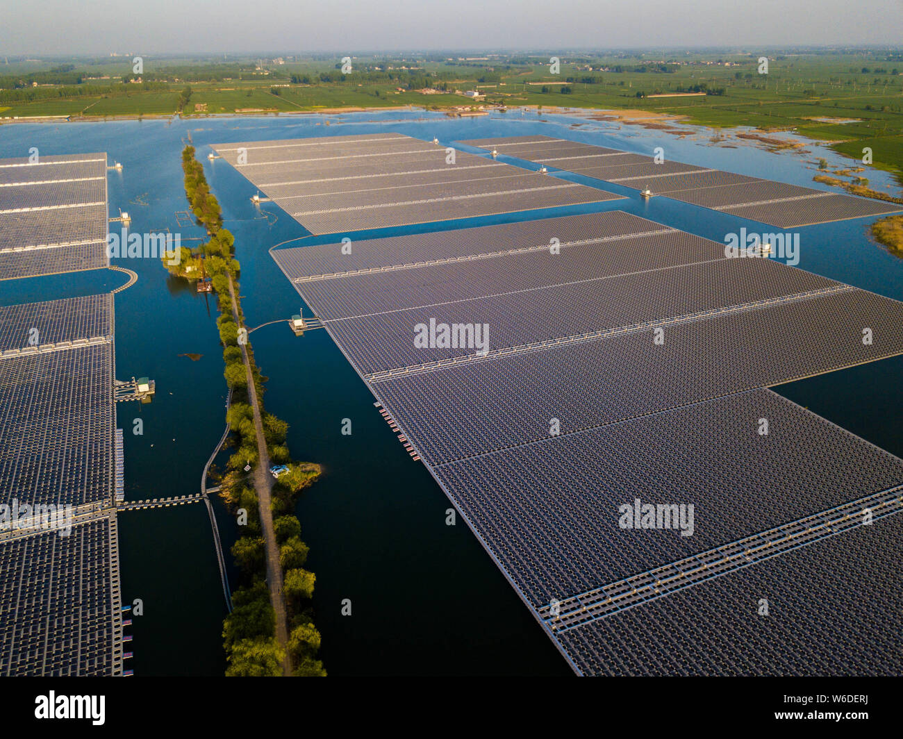 Aerial view of the floating solar energy farm transformed from the coal ...