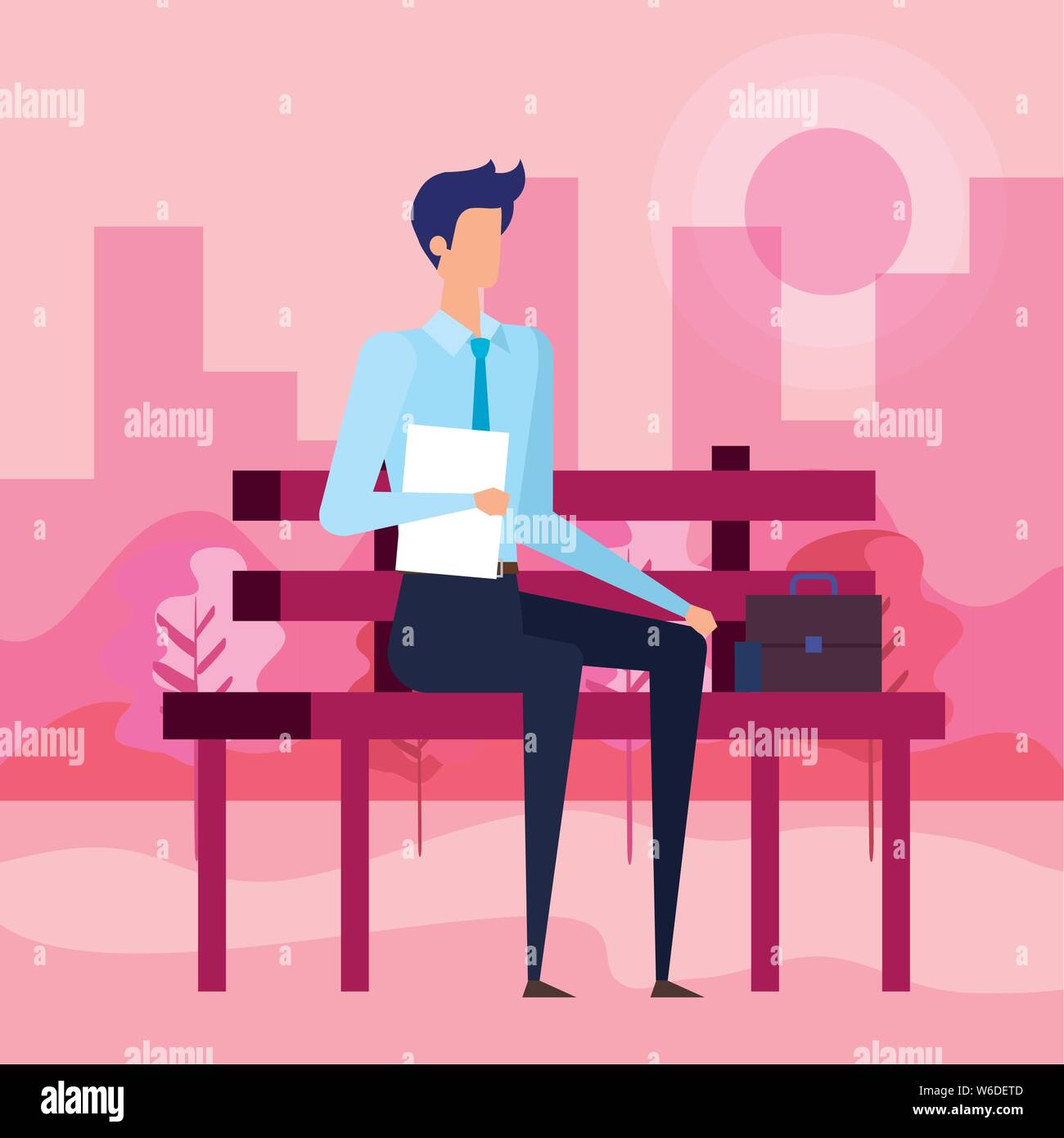 elegant businessman seated in the park chair character Stock Vector ...
