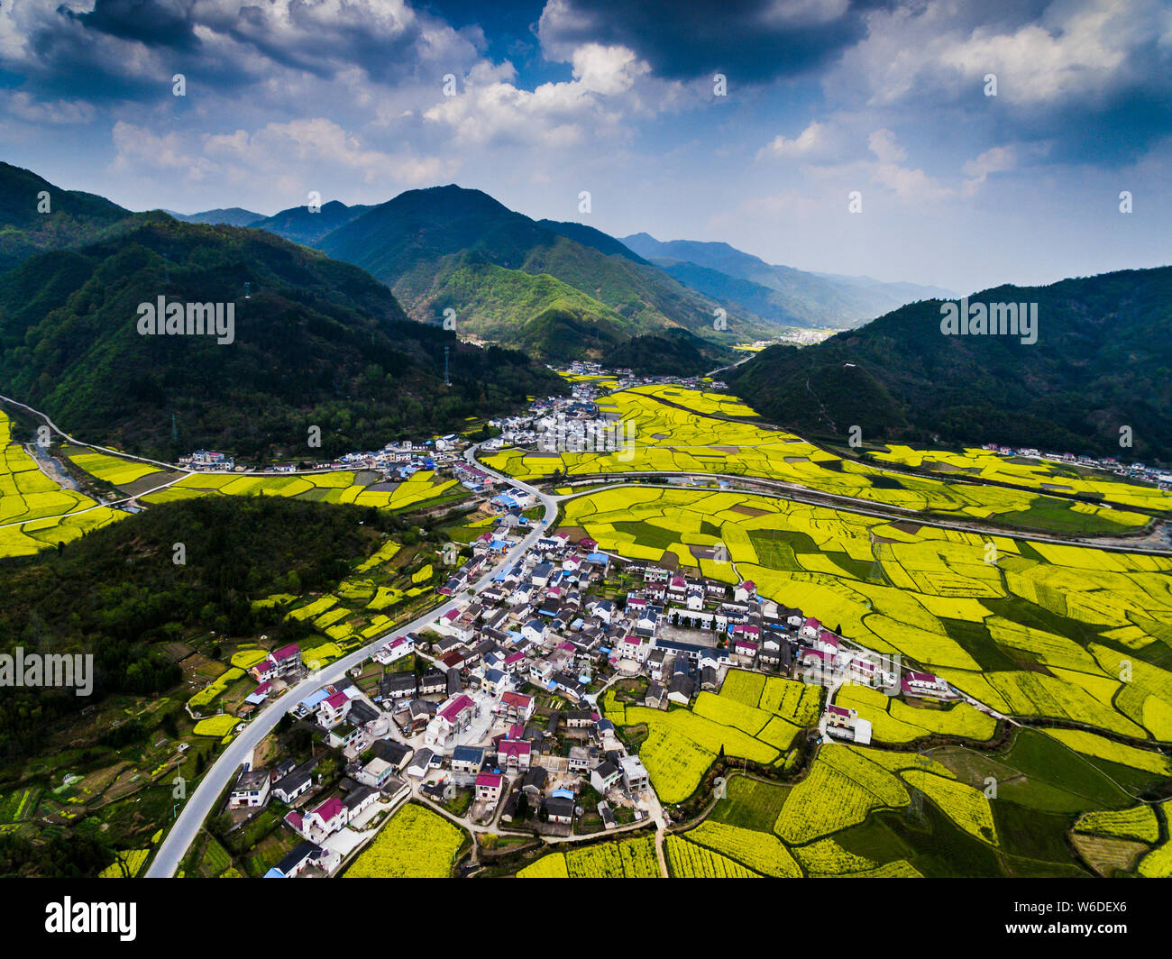 An aerial view of old houses in the ancient village of Gaoluting ...