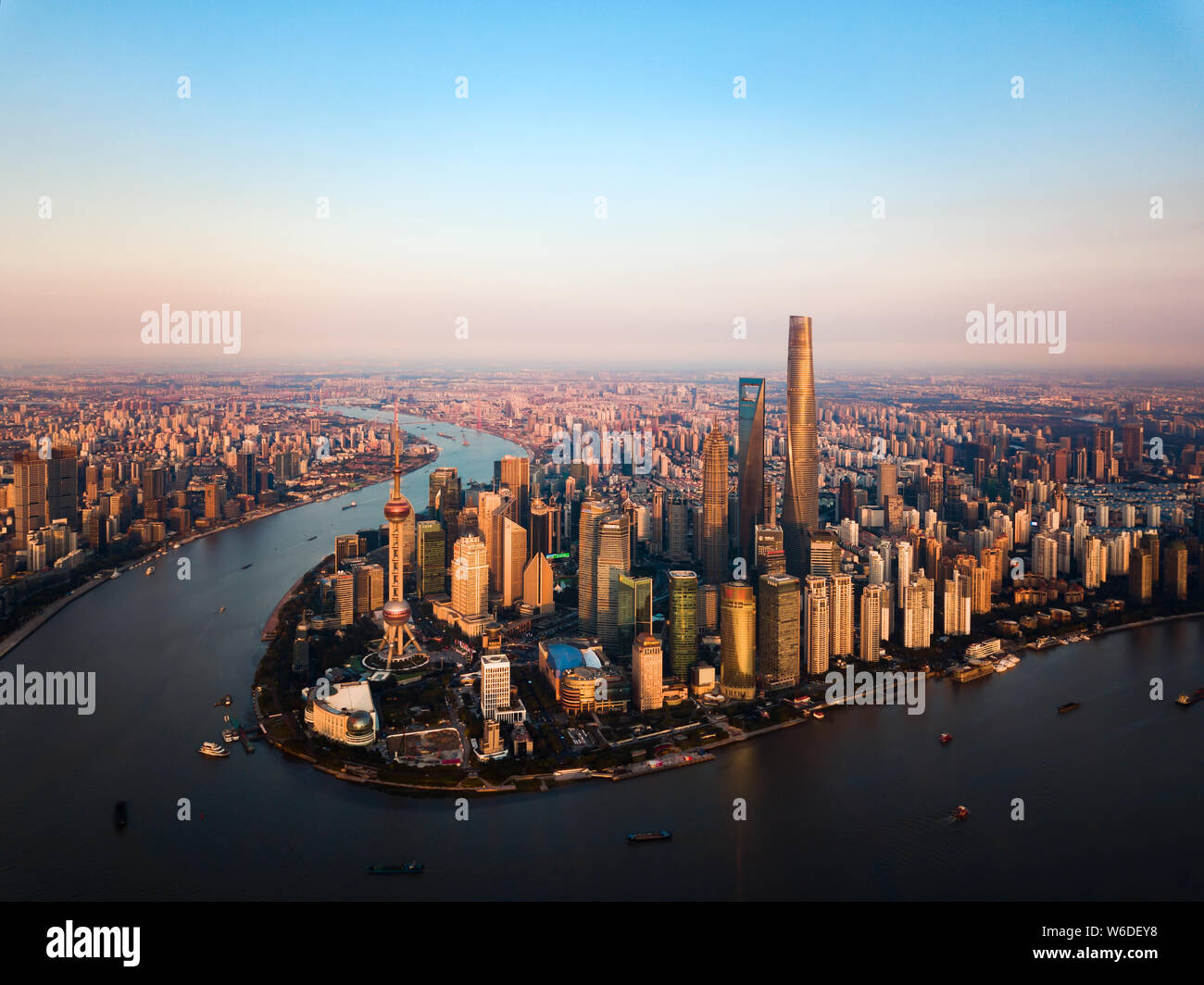--FILE--Skyline of the Huangpu River and the Lujiazui Financial District with the Oriental Pearl ...