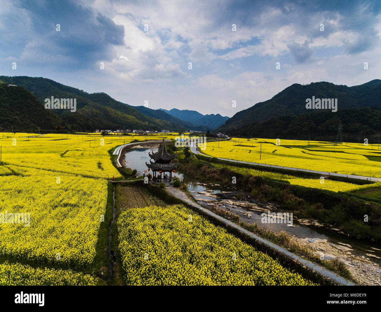 An aerial view of old houses in the ancient village of Gaoluting ...