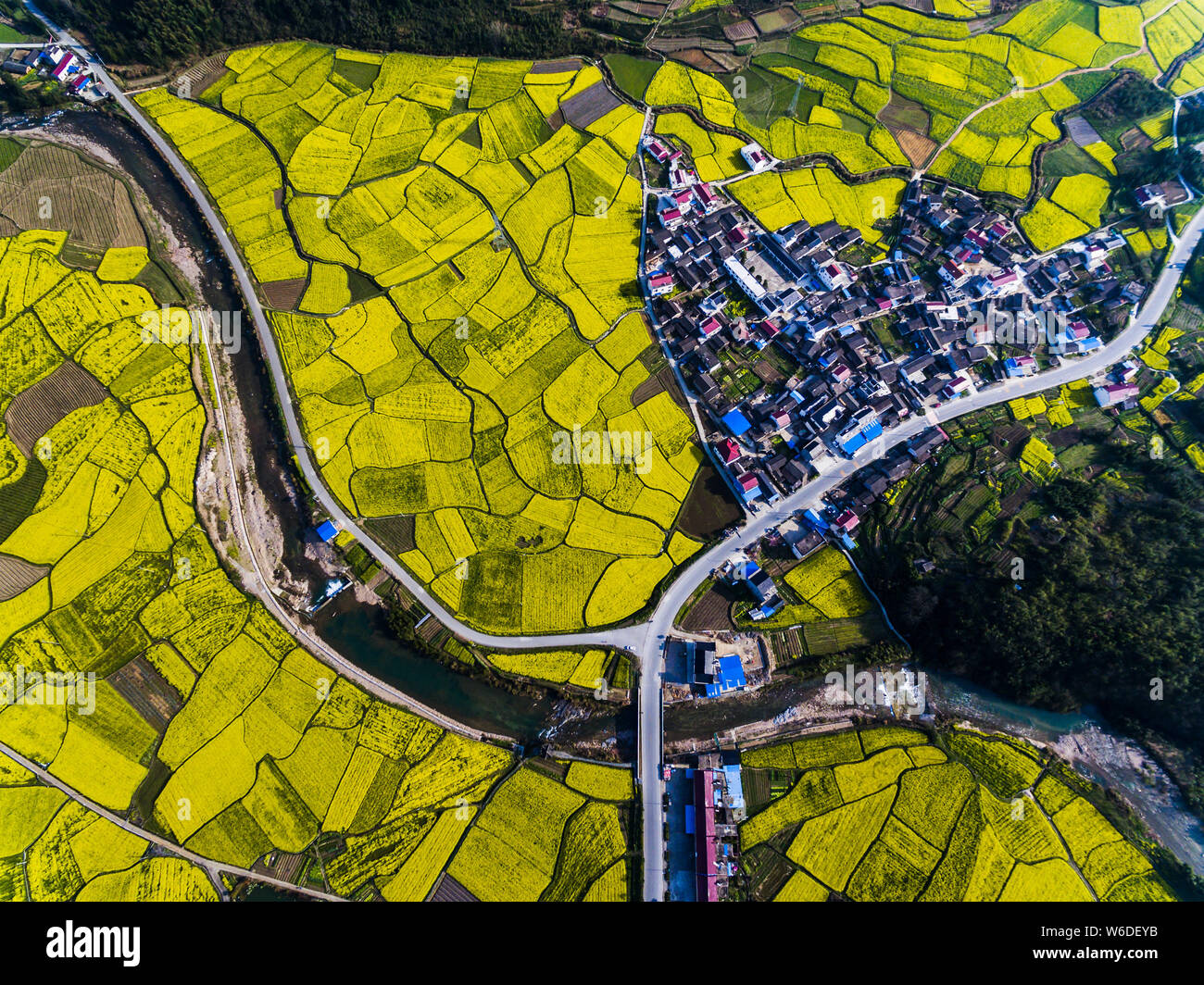 An aerial view of old houses in the ancient village of Gaoluting ...