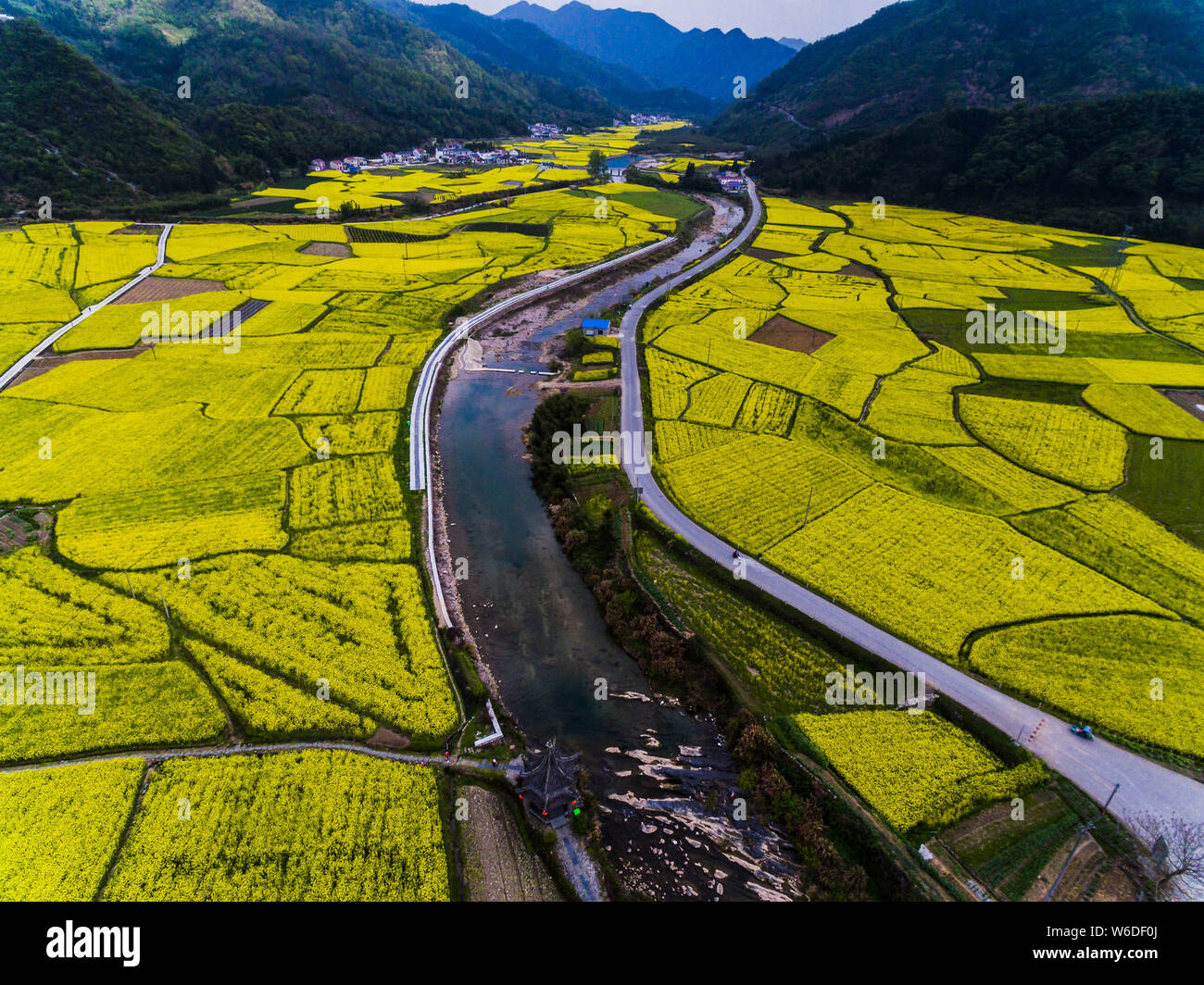 An aerial view of old houses in the ancient village of Gaoluting ...