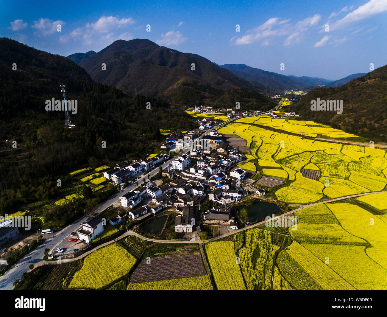 An aerial view of old houses in the ancient village of Gaoluting ...
