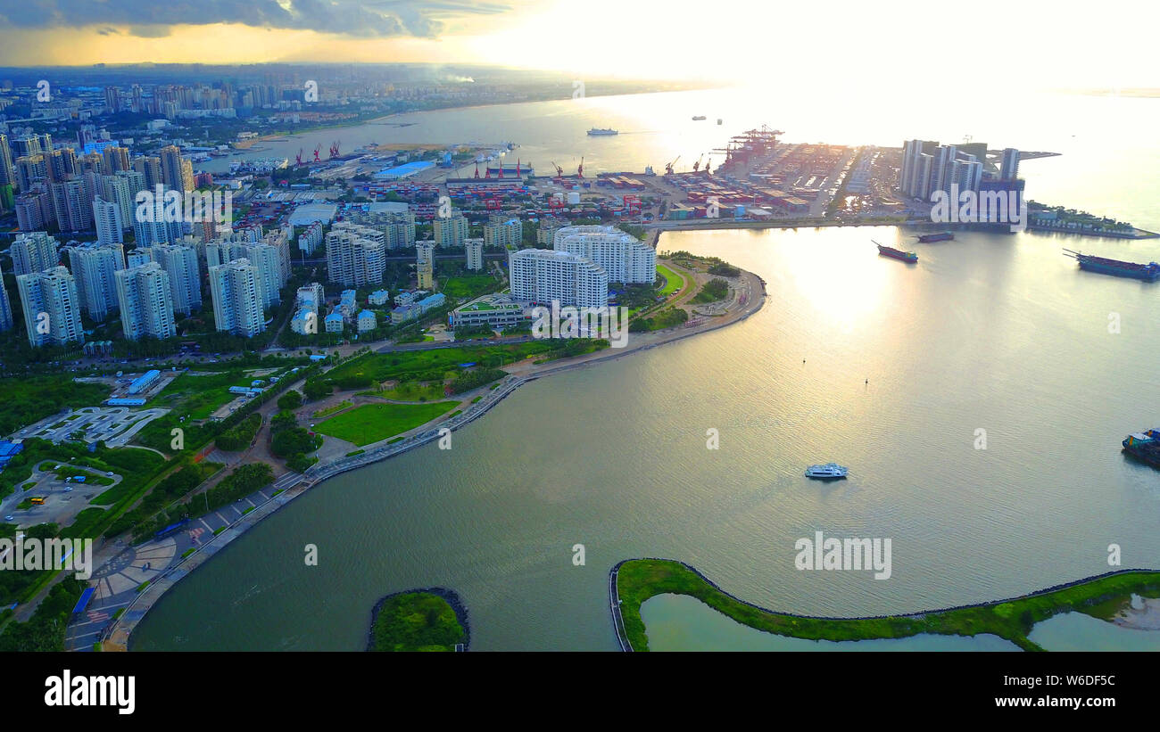 --FILE--An aerial view of residential buildings in Haikou city, south ...