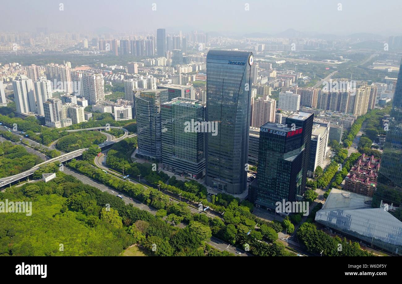 --FILE--View of the headquarters building of Tencent, tallest, in ...