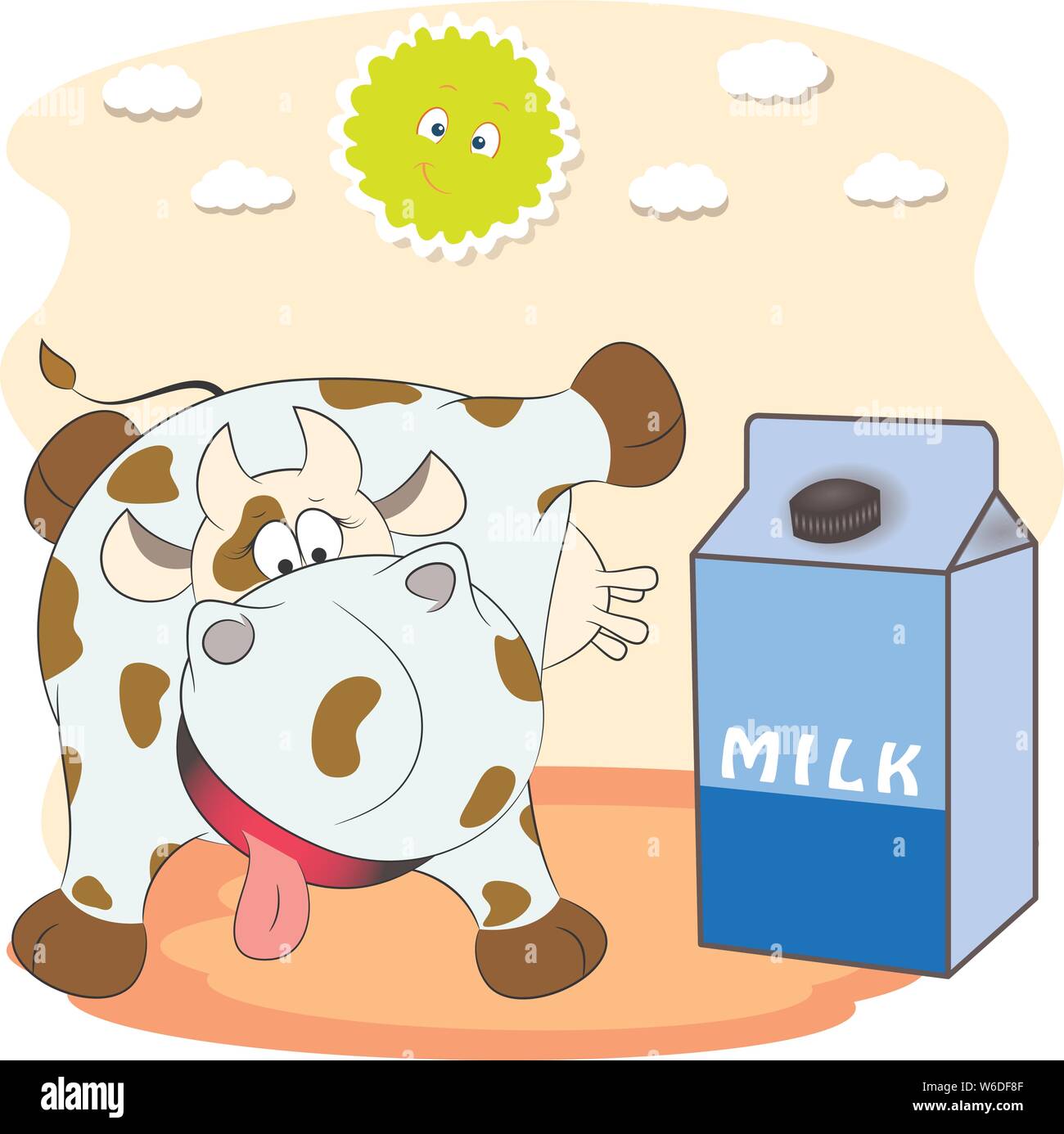 a pack of milk and spotted cow. cartoon vector illustration Stock ...