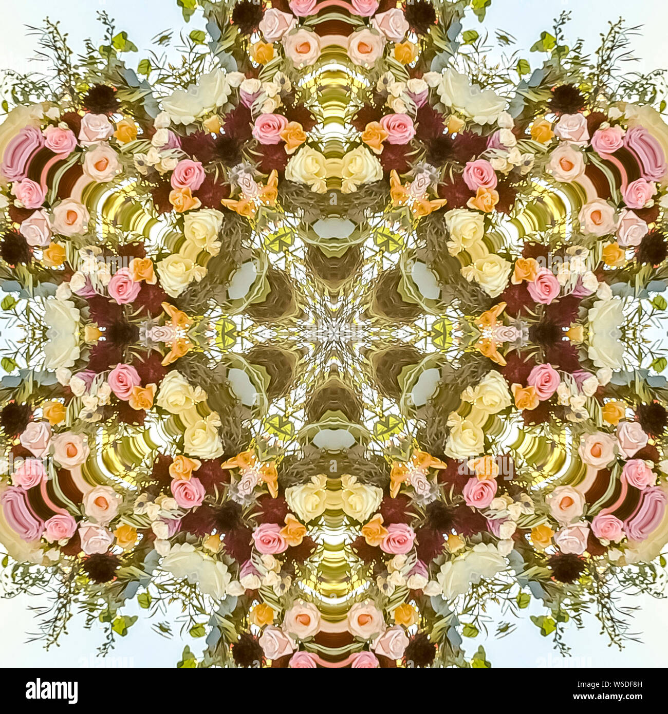 Square Floral design into a kaleidoscopic shape with multiple types of ...