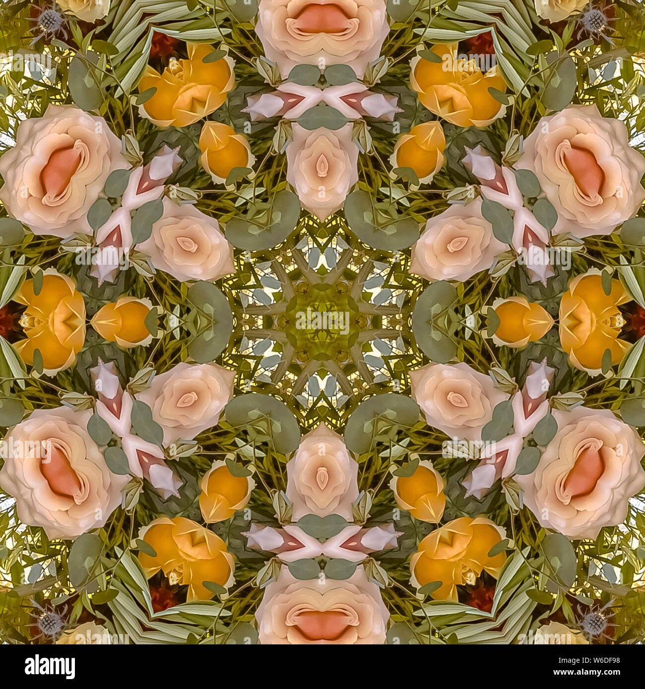 Square Pink and yellow flowers made into a circular design for ...
