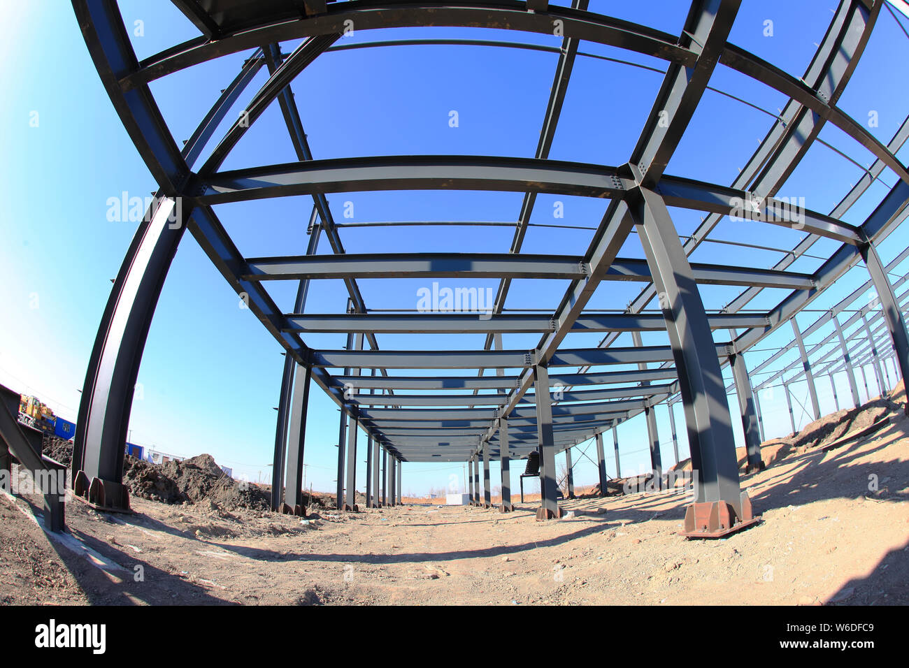 In the construction site, steel structure is under construction Stock ...