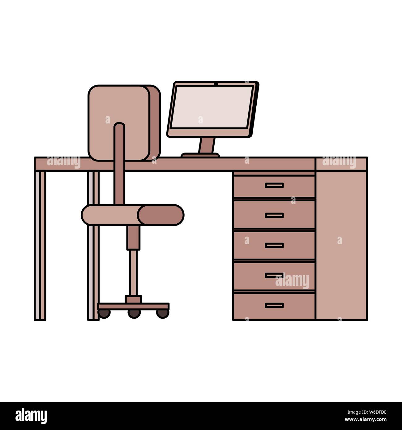 desk with desktop and chair office equipment Stock Vector Image & Art ...