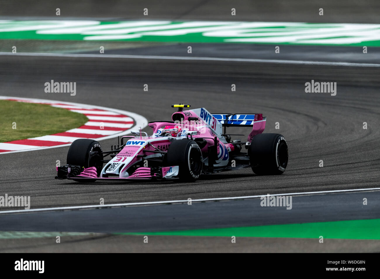 French F1 driver Esteban Ocon of Force India-Mercedes steers his car ...
