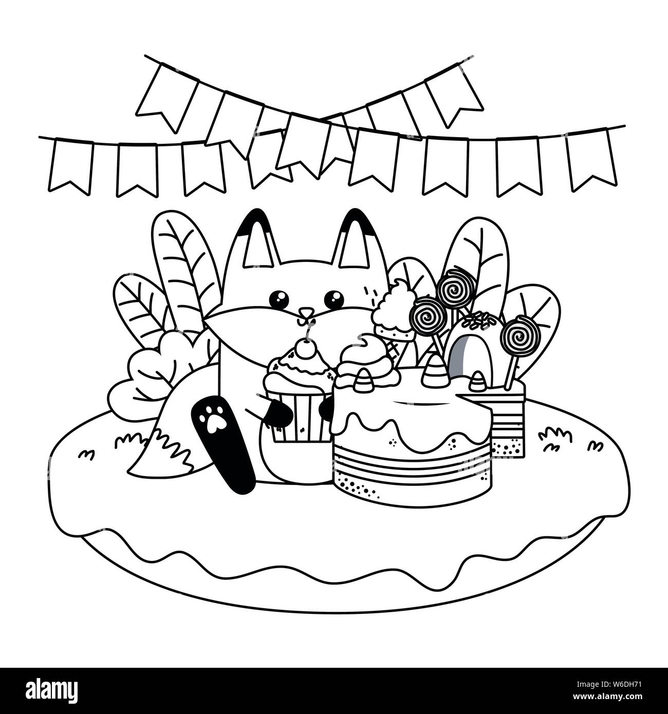 Fox cartoon design, happy birthday celebration decoration party festive ...