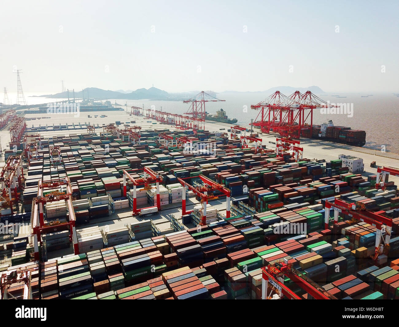 An aerial view of containers at the fourth phase of the Yangshan Deep ...