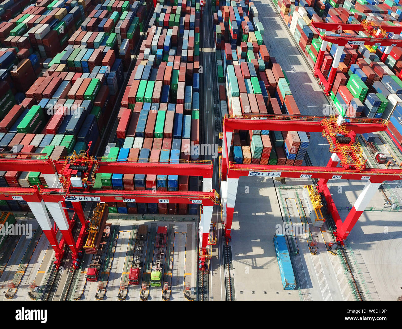 An aerial view of containers at the fourth phase of the Yangshan Deep ...