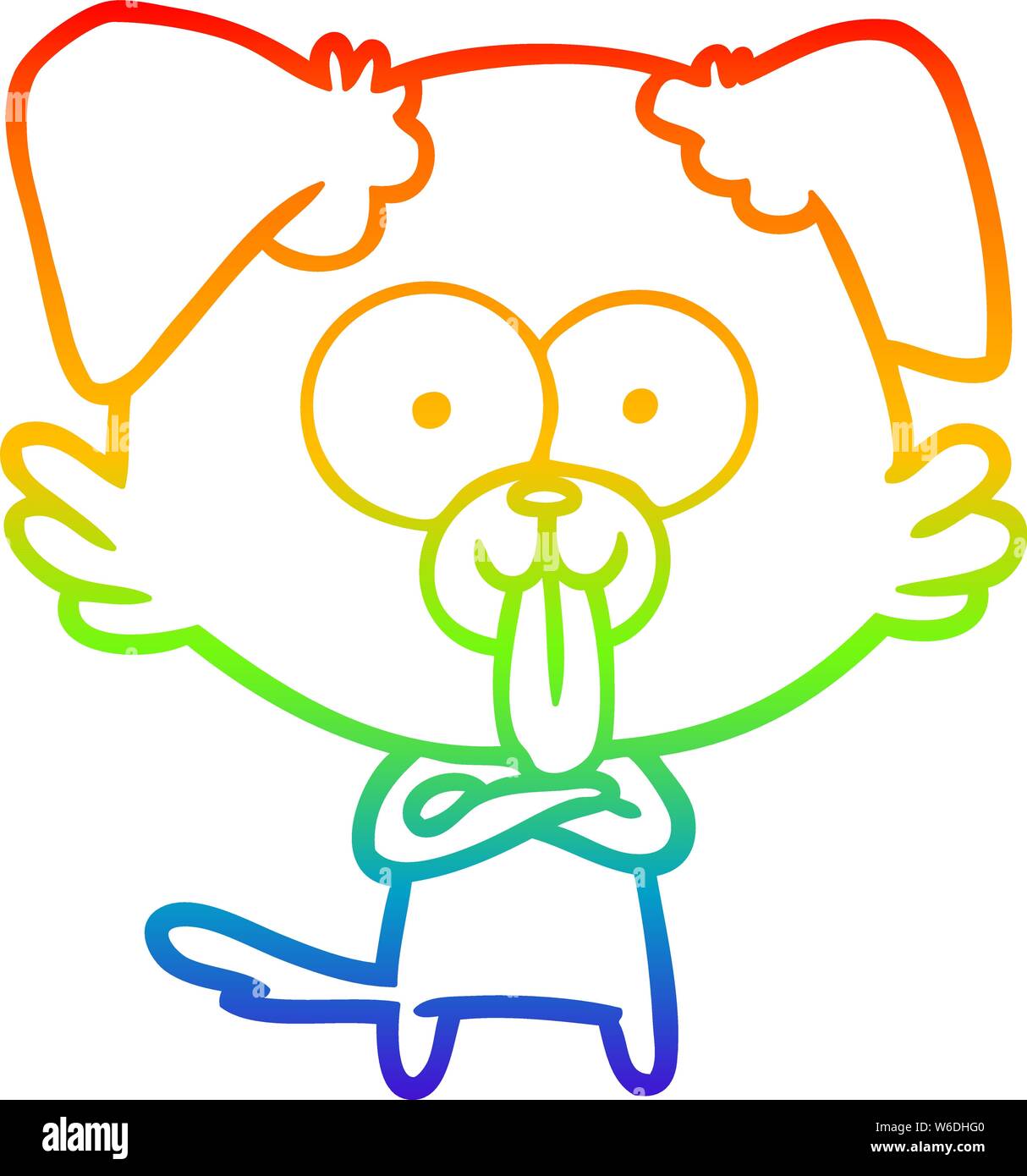rainbow gradient line drawing of a cartoon dog with tongue sticking out ...
