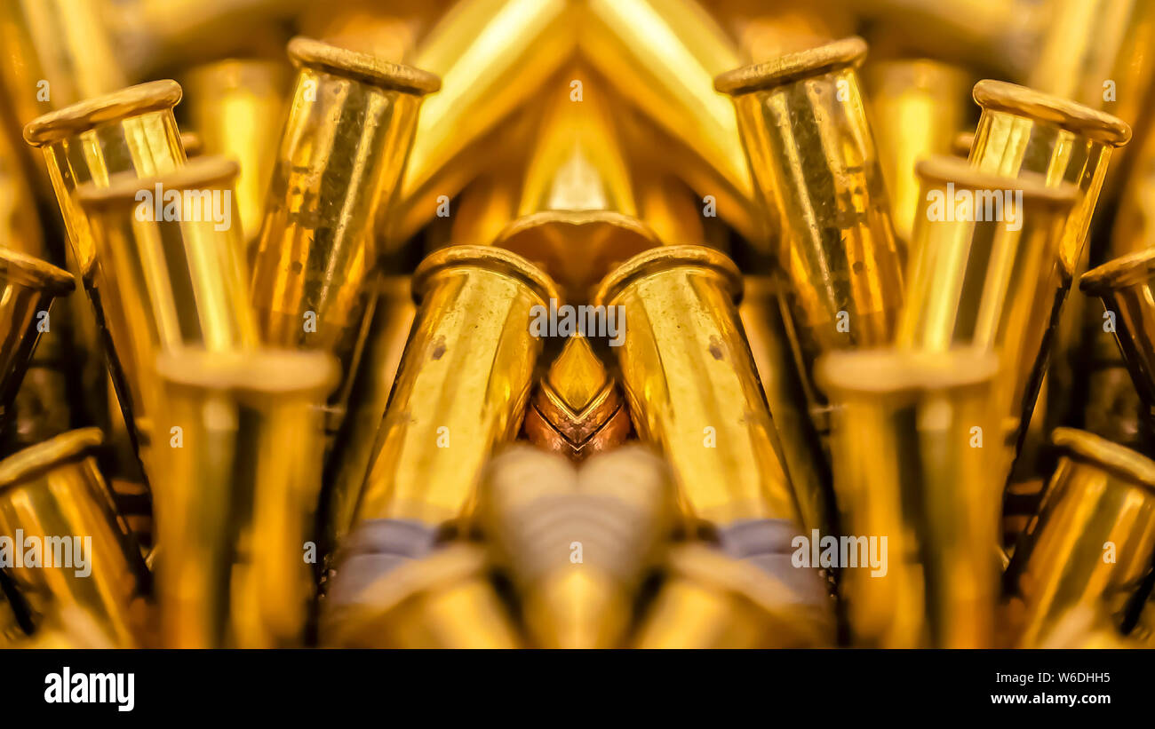 Panorama Pile of bullets on an axis of symmetry Stock Photo - Alamy