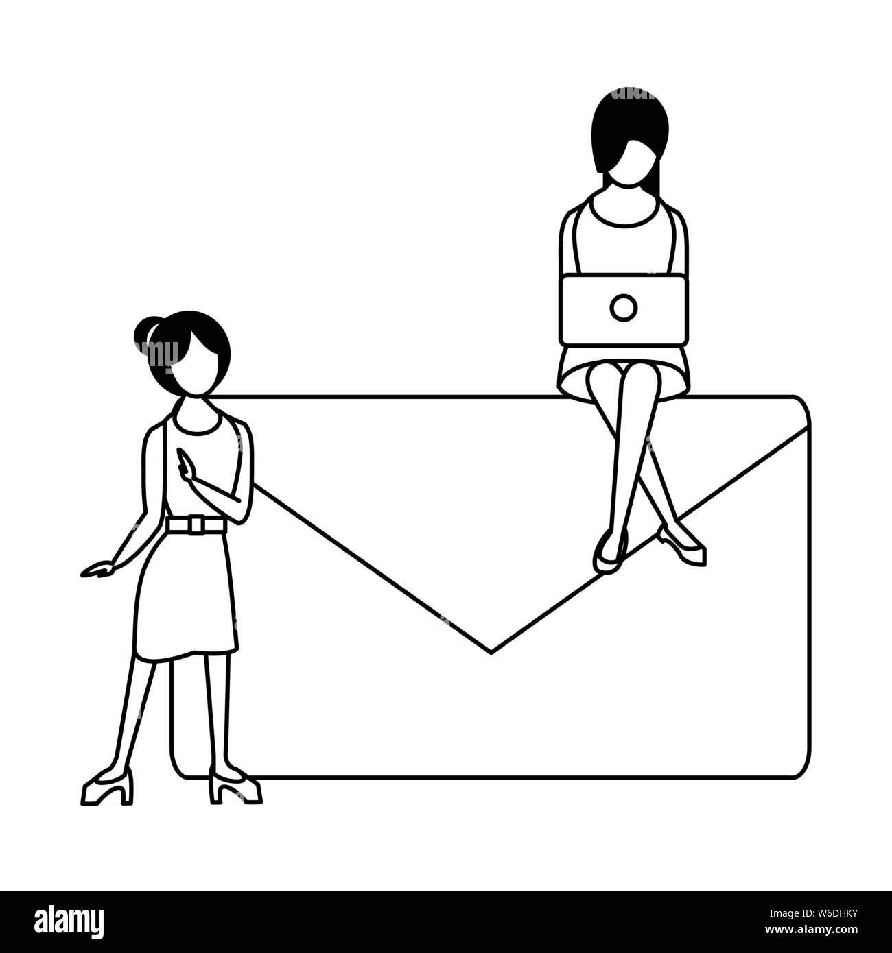 social media network chatting cartoon in black and white Stock Vector ...