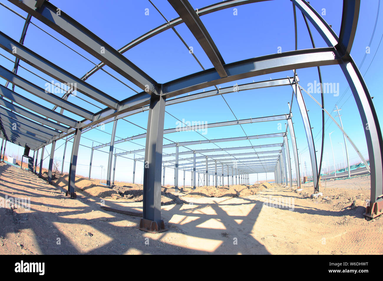 In the construction site, steel structure is under construction Stock ...