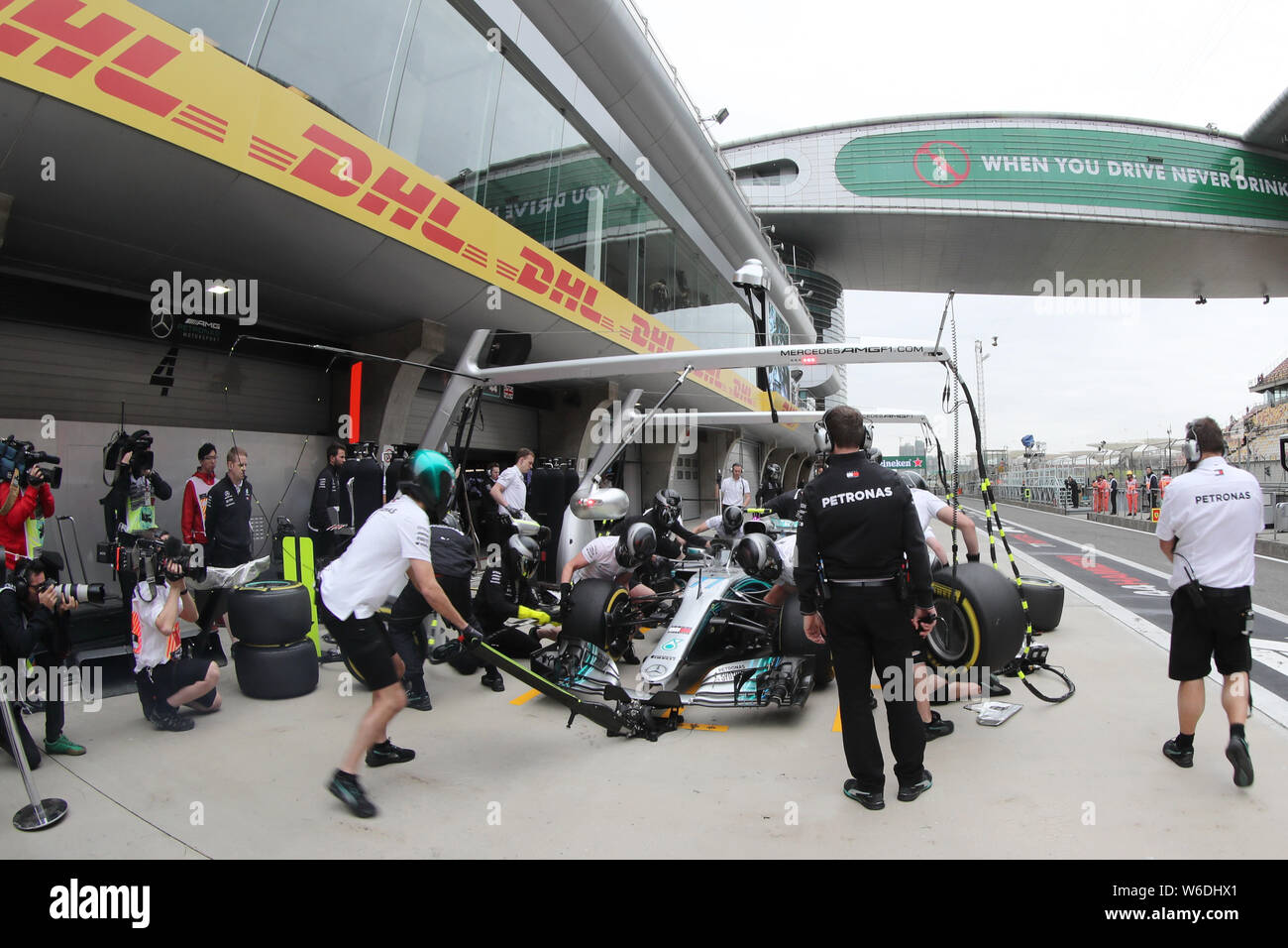 Finnish F1 driver Valtteri Bottas of Mercedes enters the pit during a ...