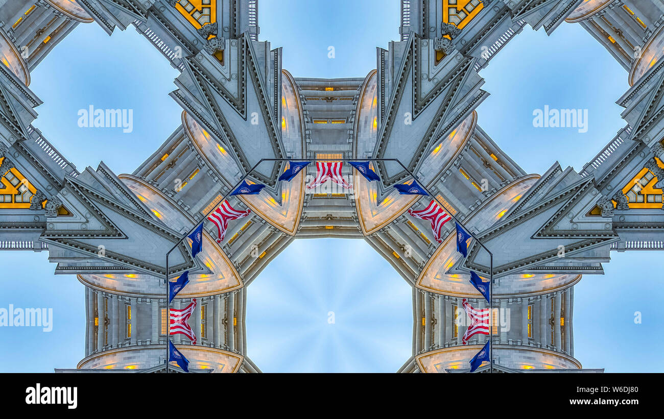 Panorama Fractal with american flags on capital building Stock Photo ...