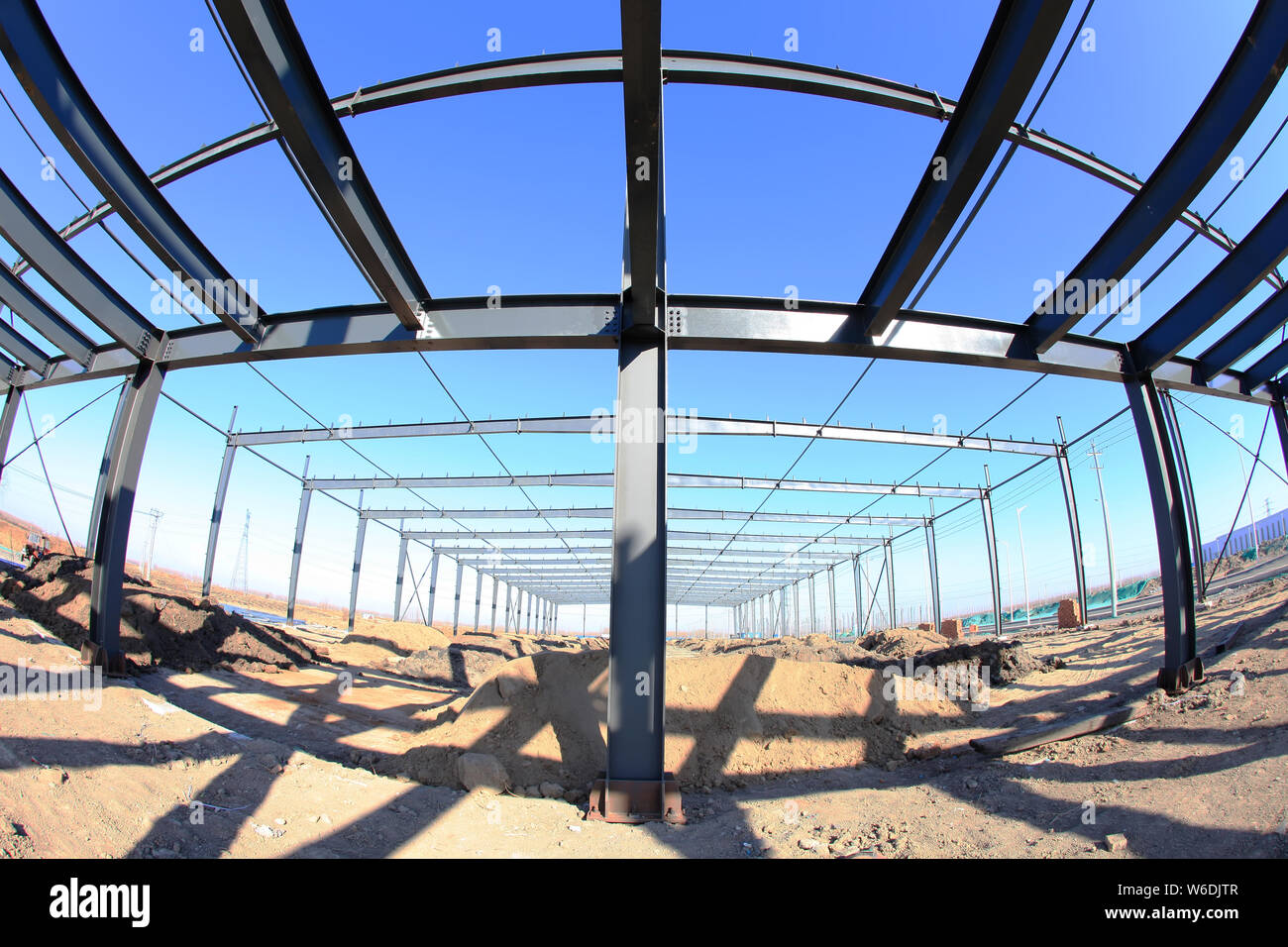 In the construction site, steel structure is under construction Stock ...