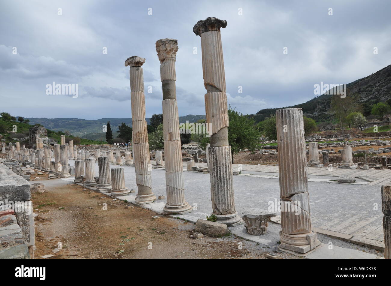 A view of the ruins of the Temple of Artemis in the Ancient Greek city ...