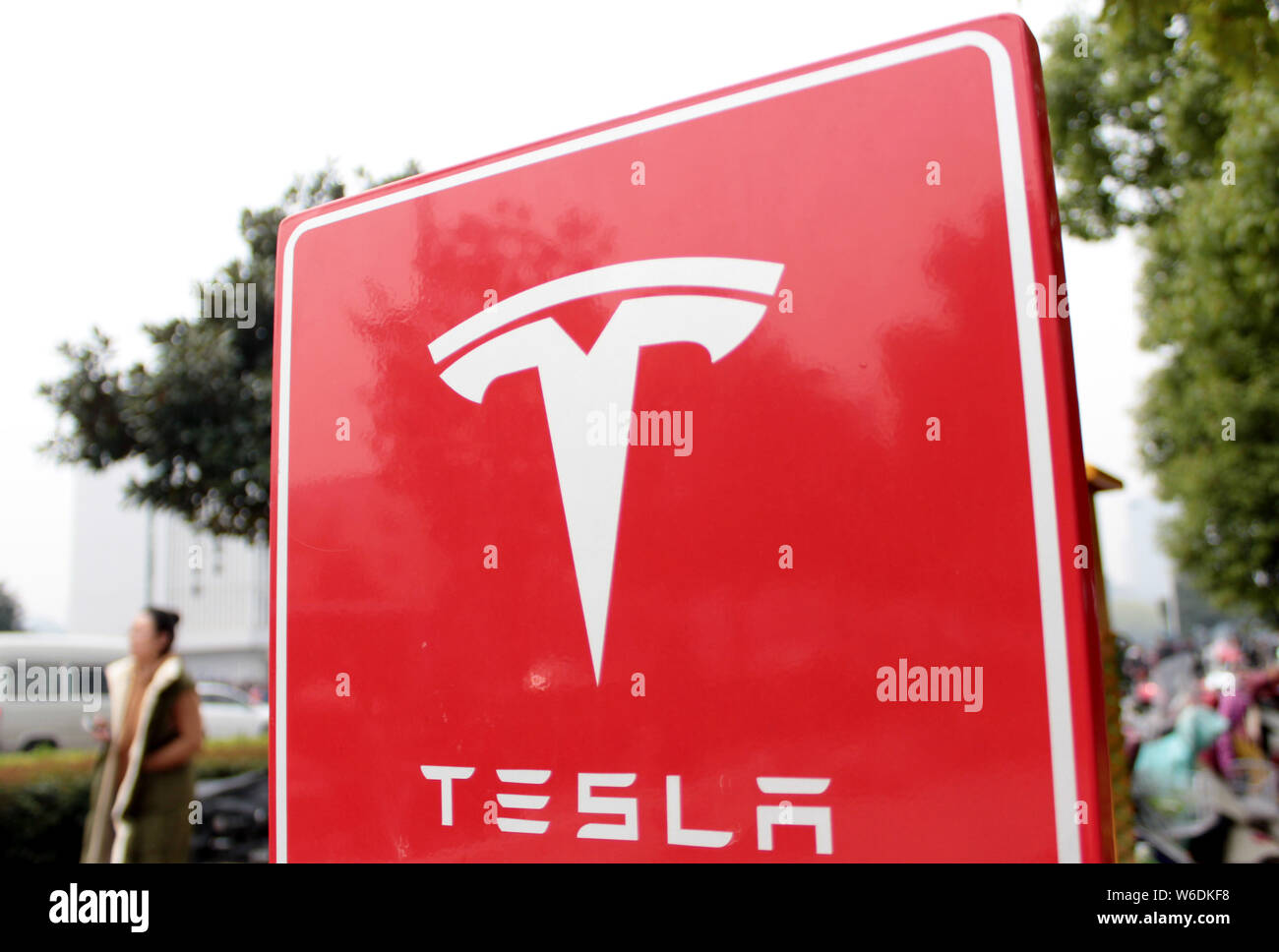 --FILE--View of a logo of Tesla in Changzhou city, east China's Jiangsu ...