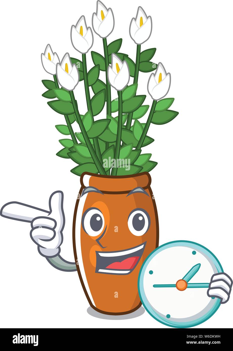 With clock peace lily put into cartoon pot Stock Vector Image & Art - Alamy