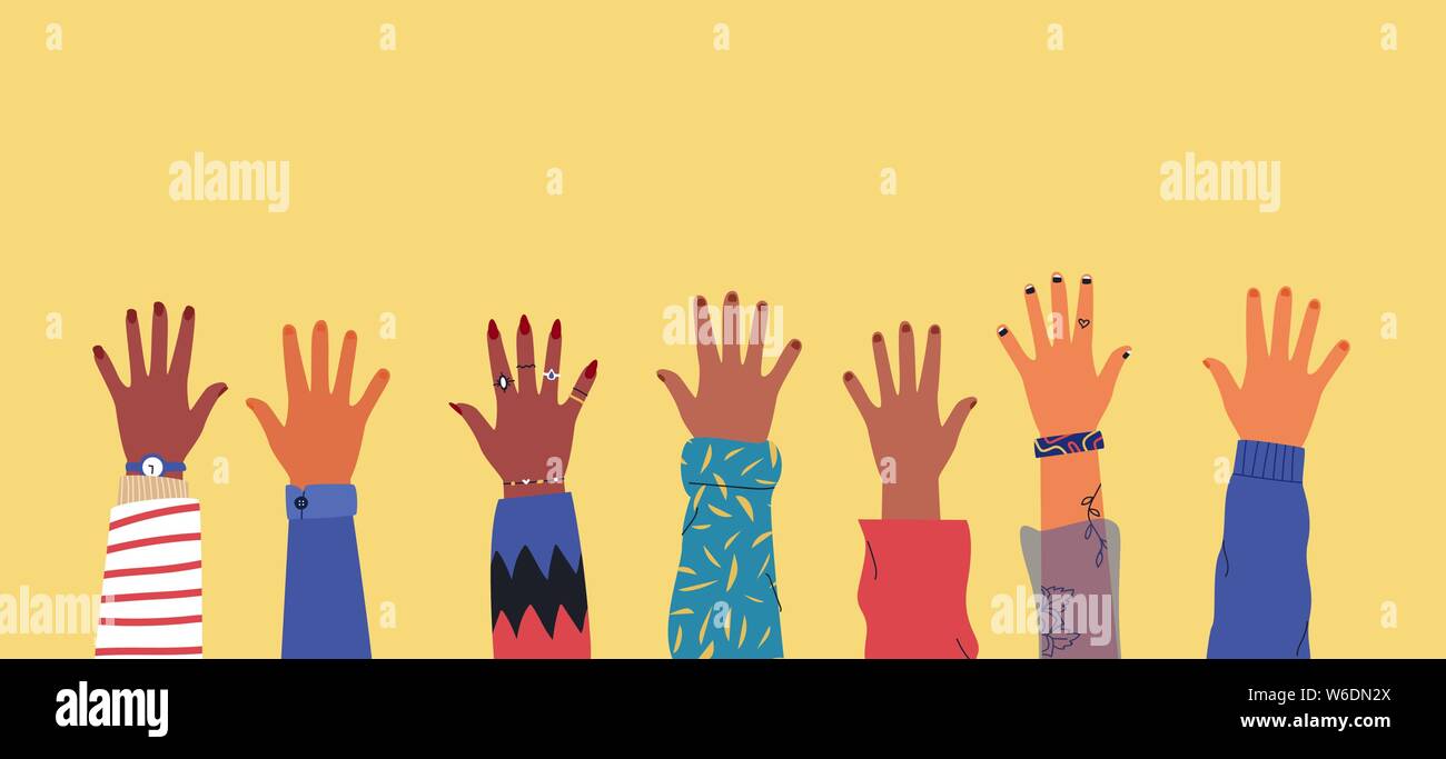 Diverse young people hands on isolated background. Teenager hand group ...