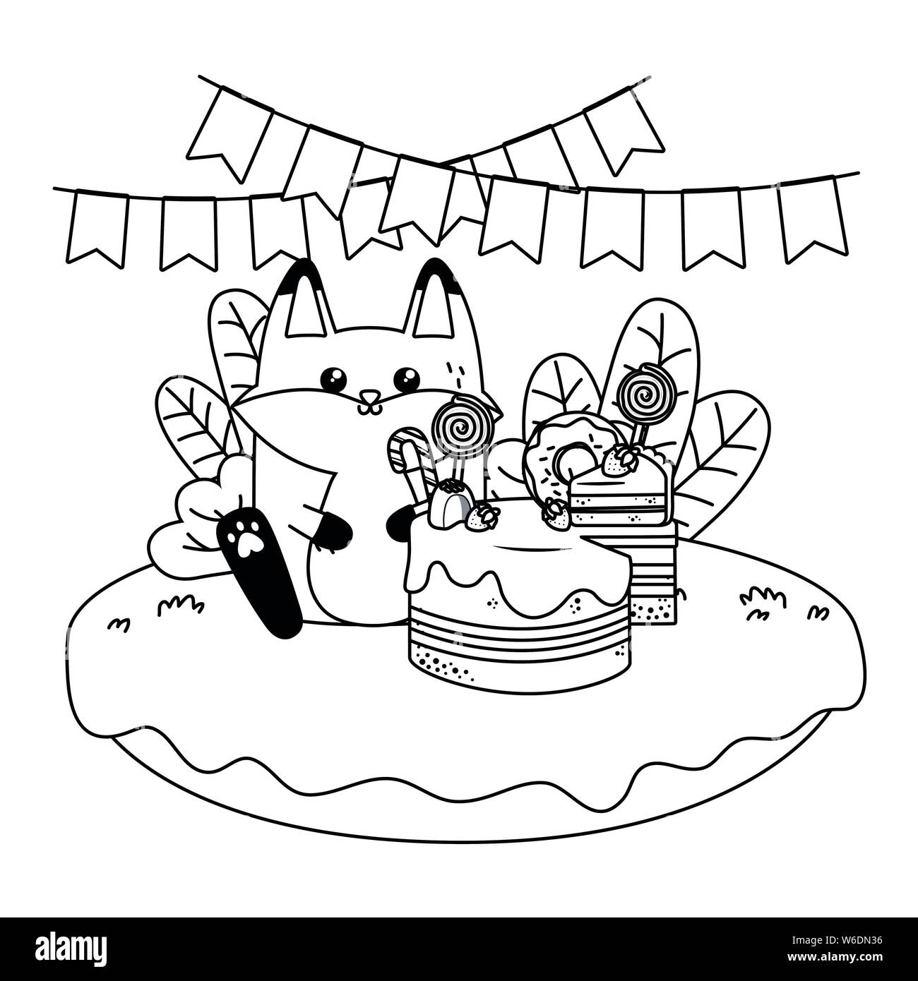 Fox cartoon design, happy birthday celebration decoration party festive ...
