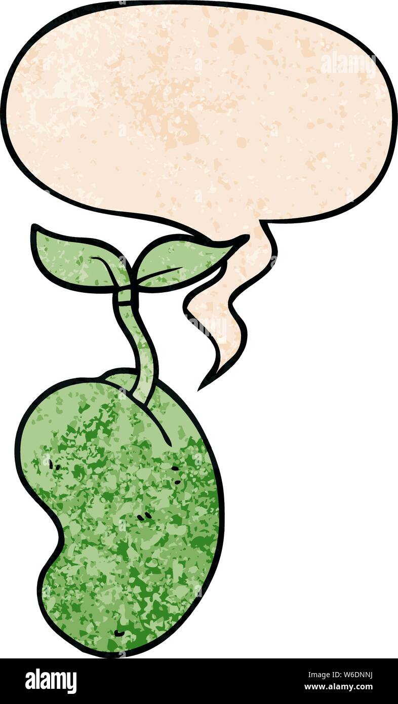 cartoon sprouting seed with speech bubble in retro texture style Stock ...