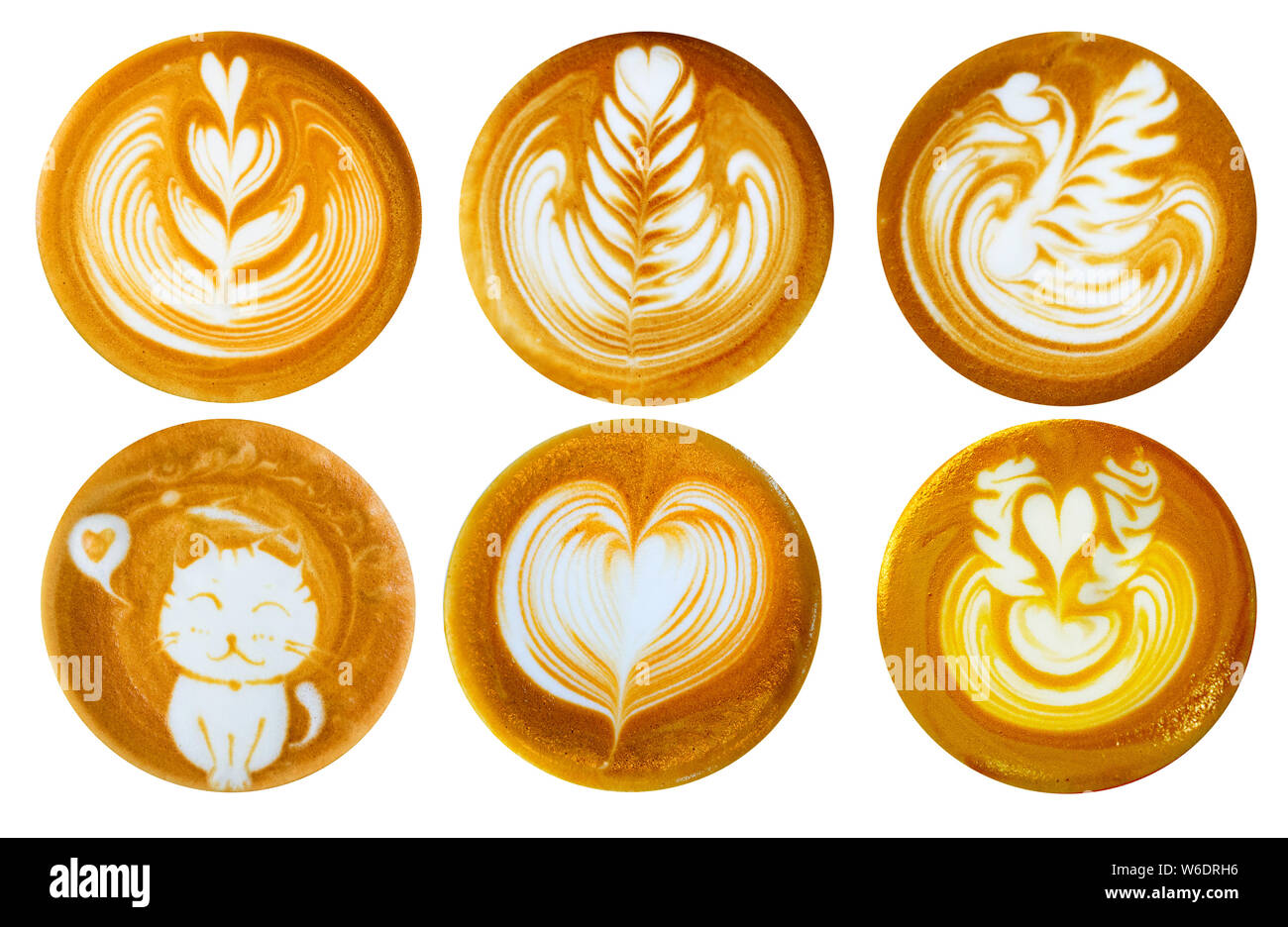 List of latte art shapes isolated on white background Stock Photo - Alamy