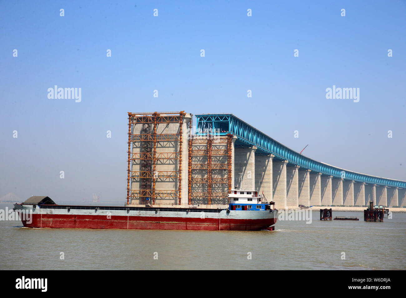 Aerial view of the world's longest cable-stayed bridge, the Hutong ...