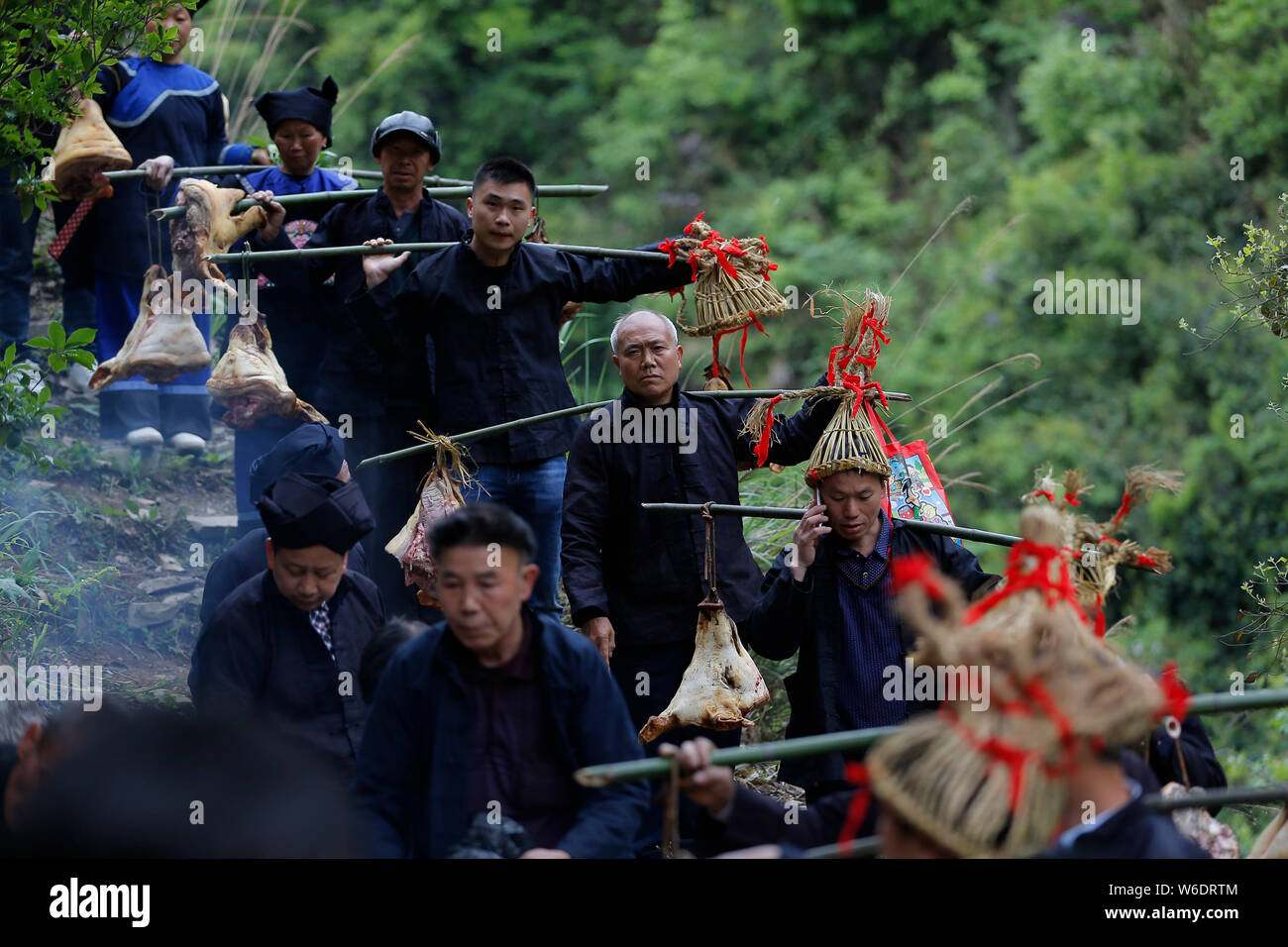 Chinese people of Miao ethnic group dressed in traditional costumes ...