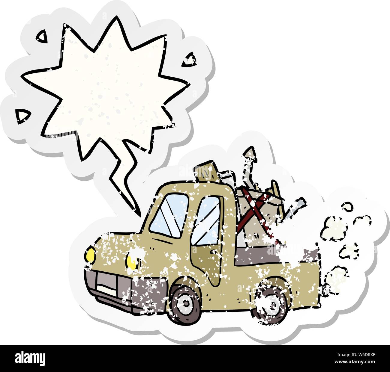cartoon old truck full of junk with speech bubble distressed distressed ...