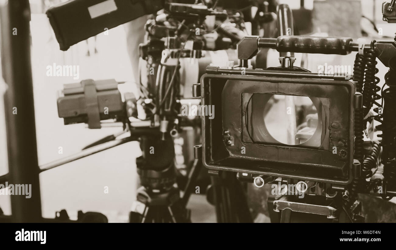 Film industry. Filming with professional camera background Stock Photo ...